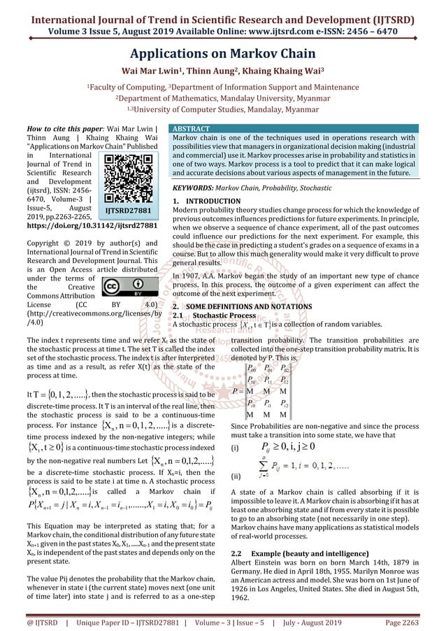 Applications on Markov Chain | PDF
