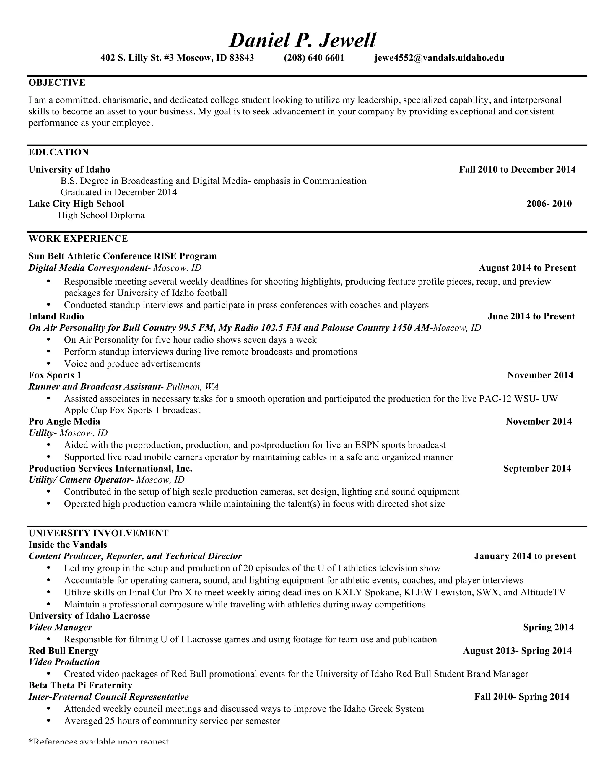 Dan_Jewell_Resume | PDF | Cameras and Camcorders | Consumer Electronics