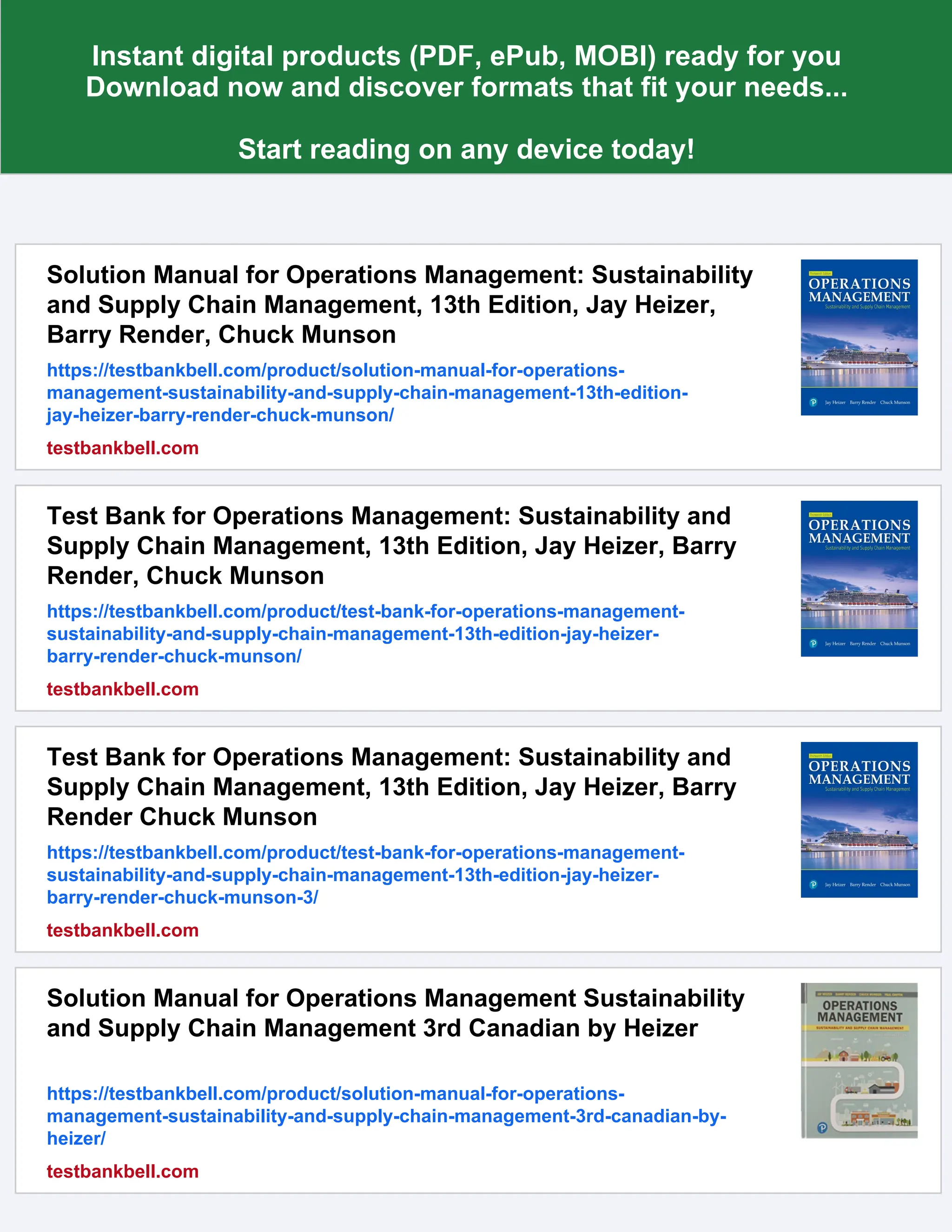Solution Manual for Operations Management: Sustainability and Supply ...
