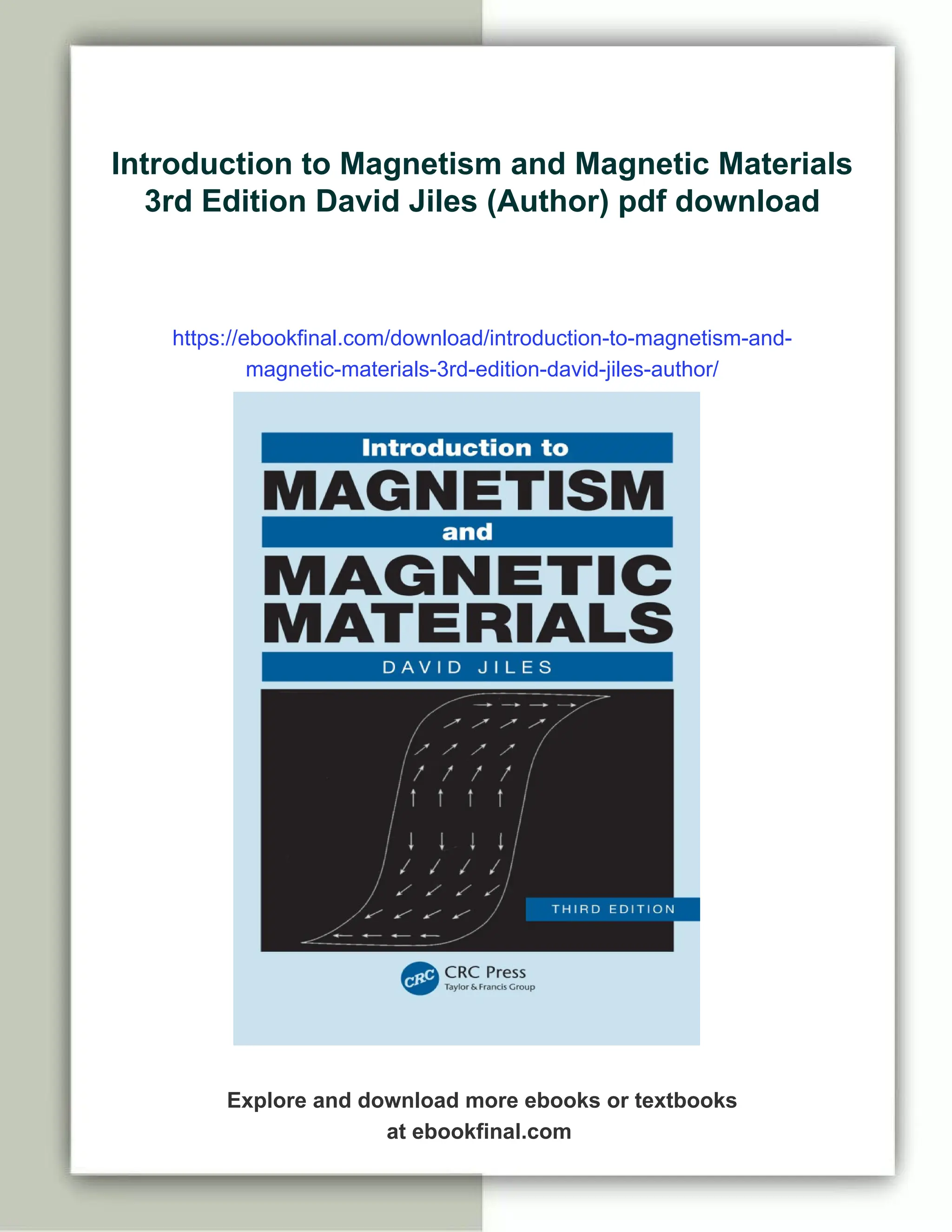 Introduction to Magnetism and Magnetic Materials 3rd Edition David ...