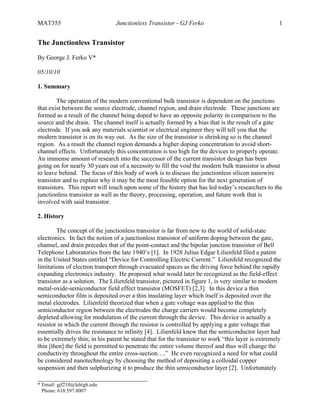 The Junctionless Transistor - George J. Ferko V | PDF