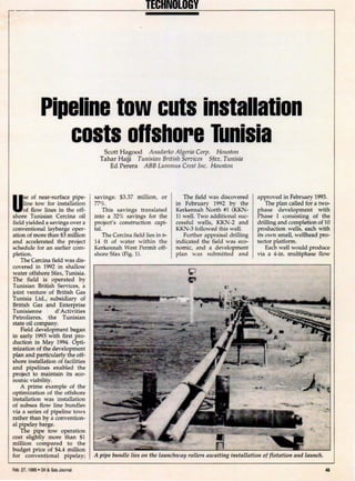 Pipeline tow cuts installation costs offshore Tunisia (OGJ-27 Feb 1995 ...