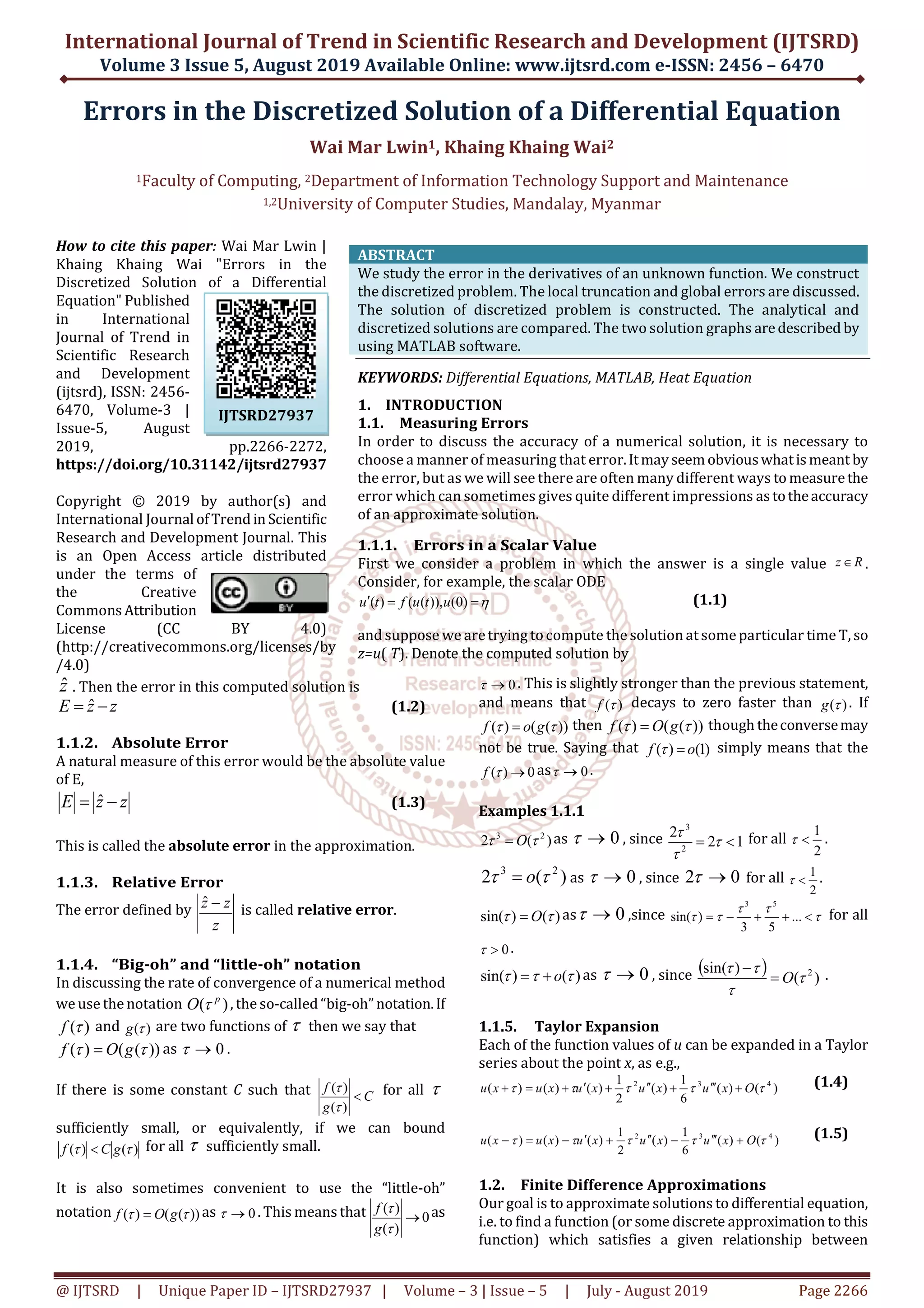 Errors in the Discretized Solution of a Differential Equation | PDF