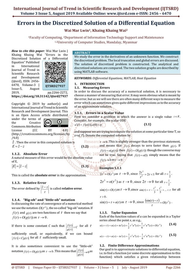 Errors in the Discretized Solution of a Differential Equation | PDF