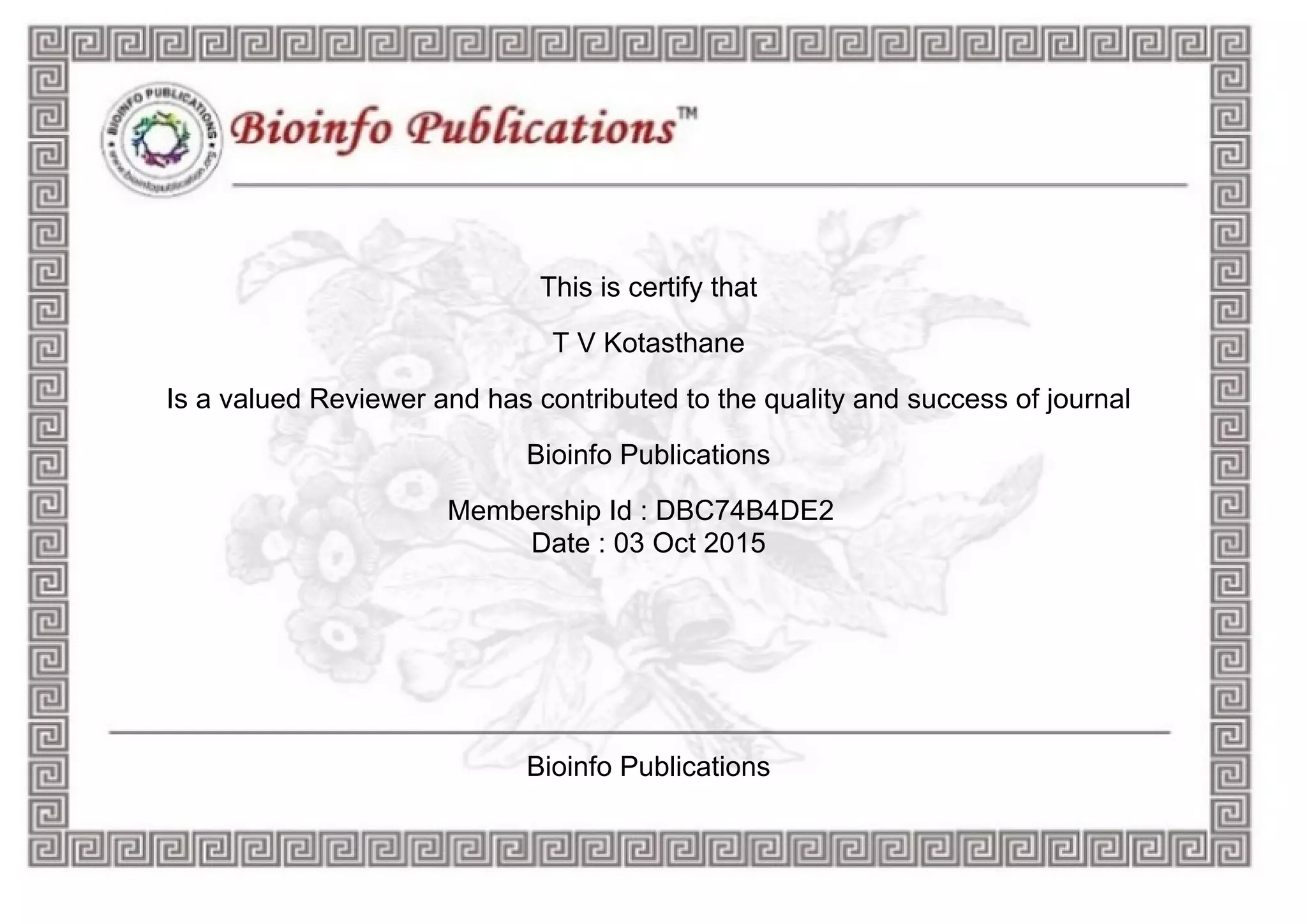 Bioinfo Membership Certificate | PDF