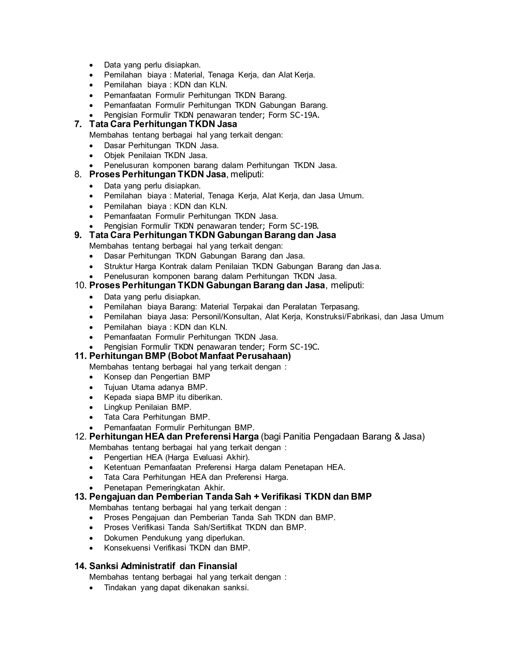 Silabus Training "Tingkat Komponen Dalam Negeri (TKDN) + BMP" | PDF