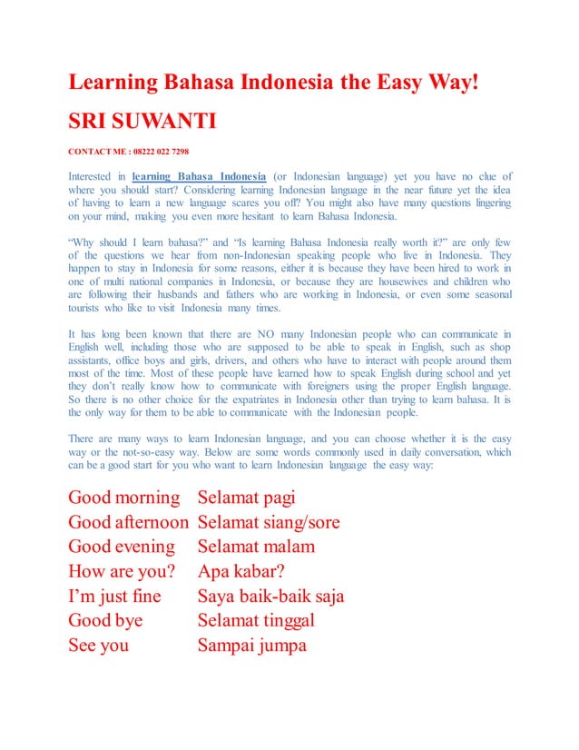 Learning Bahasa Indonesia the Easy Way 2 | PDF