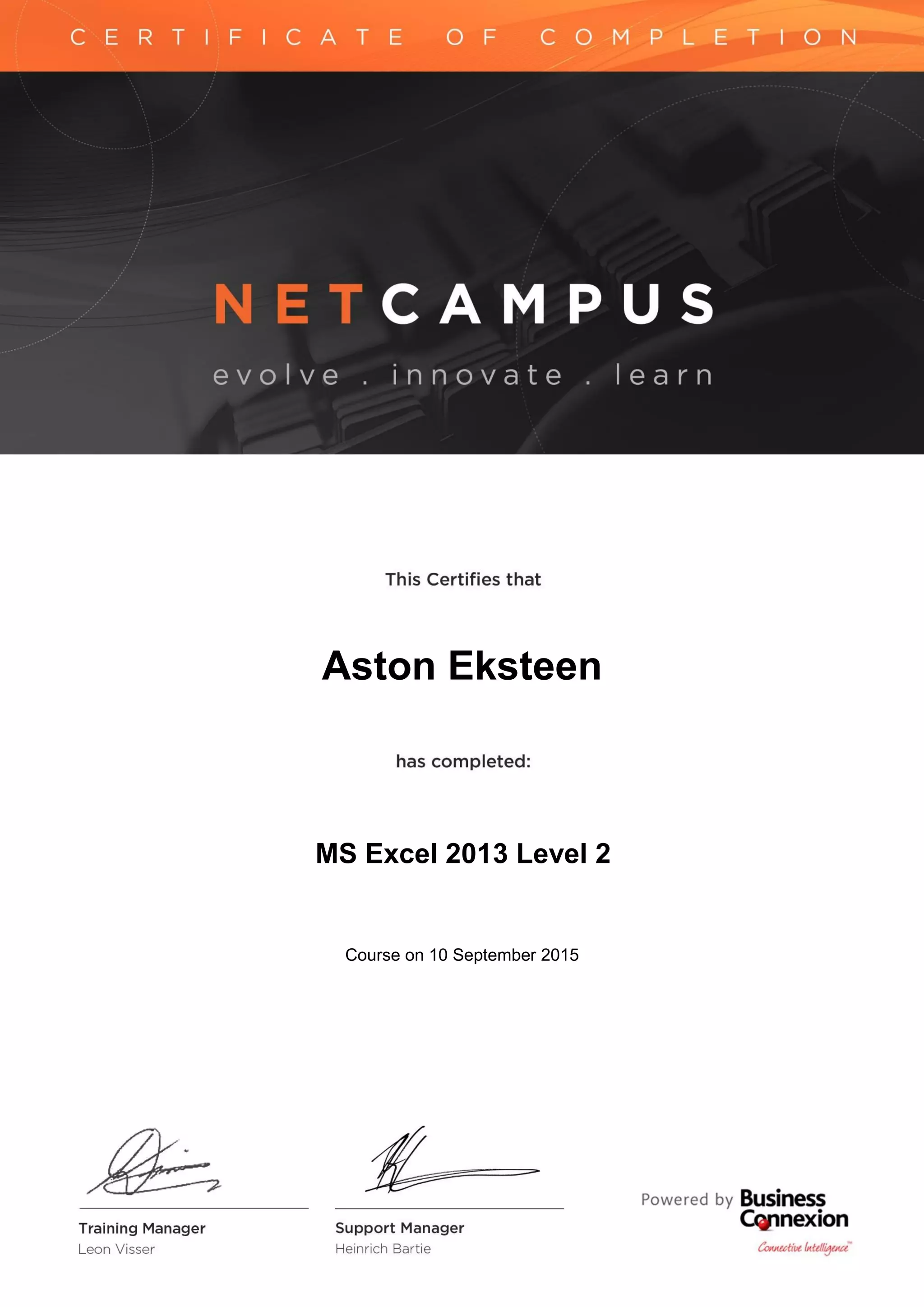 Netcampus Certificate Aston Eksteen | PDF
