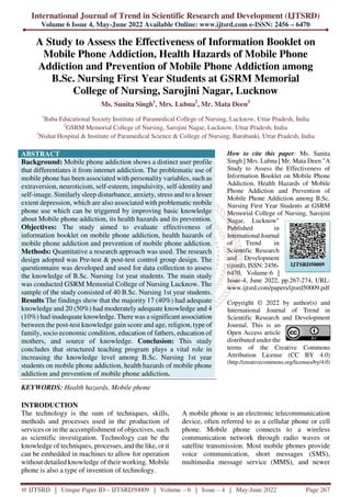 A Study to Assess the Effectiveness of Information Booklet on Mobile Phone Addiction, Health ...
