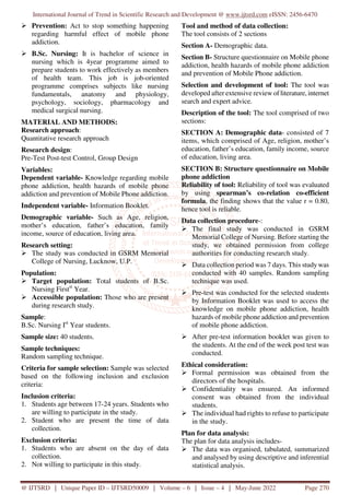 A Study to Assess the Effectiveness of Information Booklet on Mobile ...