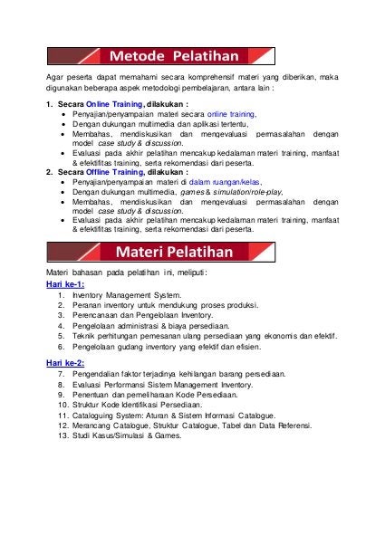 Silabus Training _"Effective INVENTORY MANAGEMENT, Coding and Inventory Cataloging". | PDF