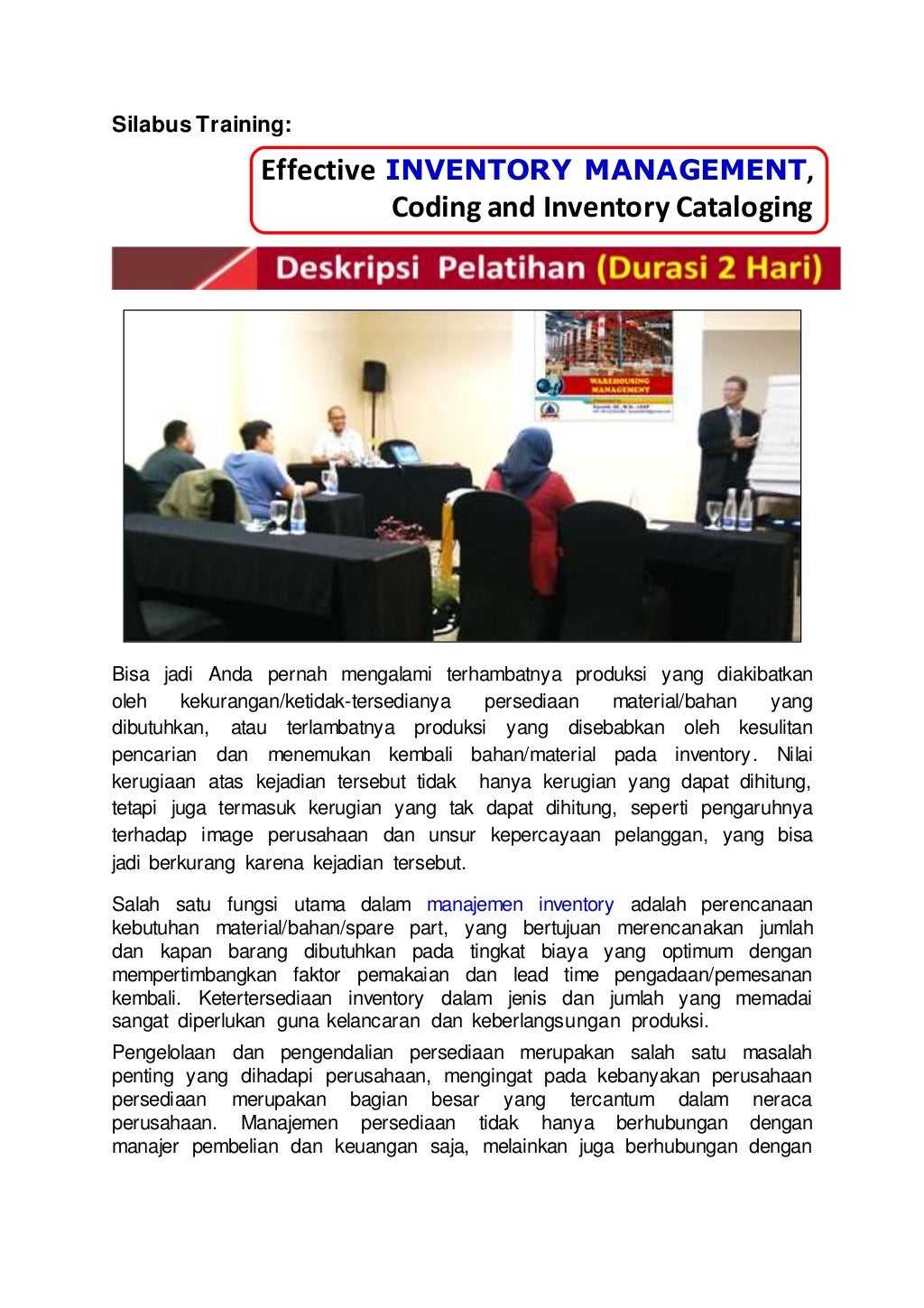 Silabus Training _"Effective INVENTORY MANAGEMENT, Coding and Inventory Cataloging". | PDF
