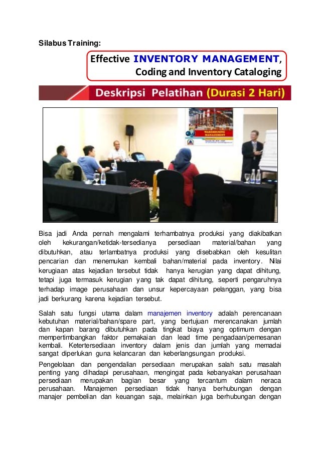 Silabus Training _"Effective INVENTORY MANAGEMENT, Coding and Inventory Cataloging". | PDF