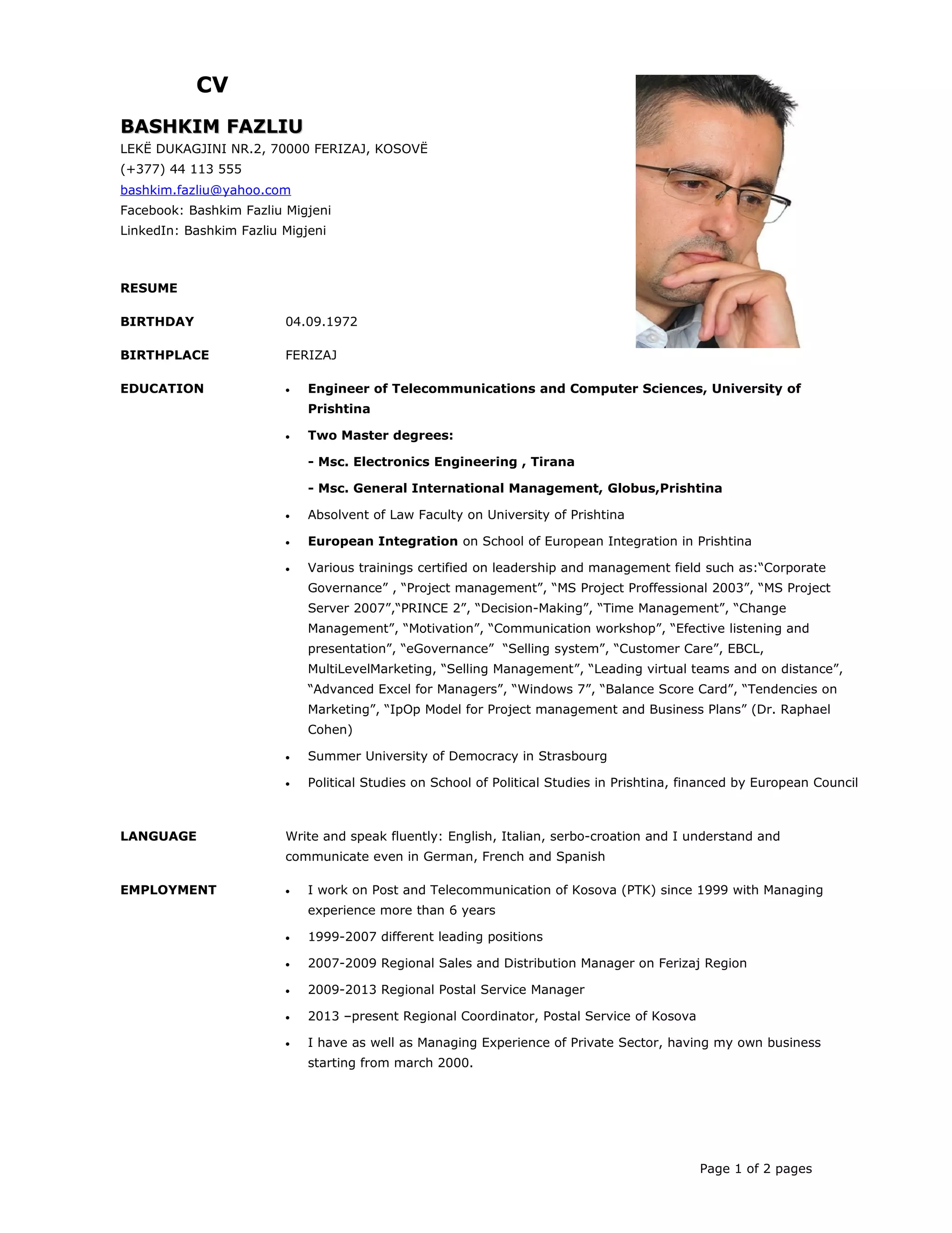 CV_BashkimFazliu_March2016_eng | PDF