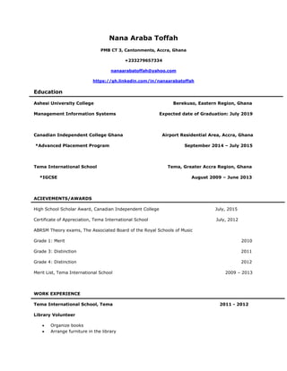 Nana Araba Toffah CV | PDF | Education