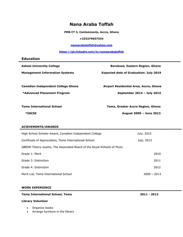 Nana Araba Toffah CV | PDF | Education