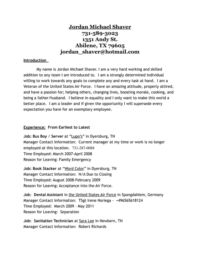 Jordan Michael Shaver's Resumé | PDF