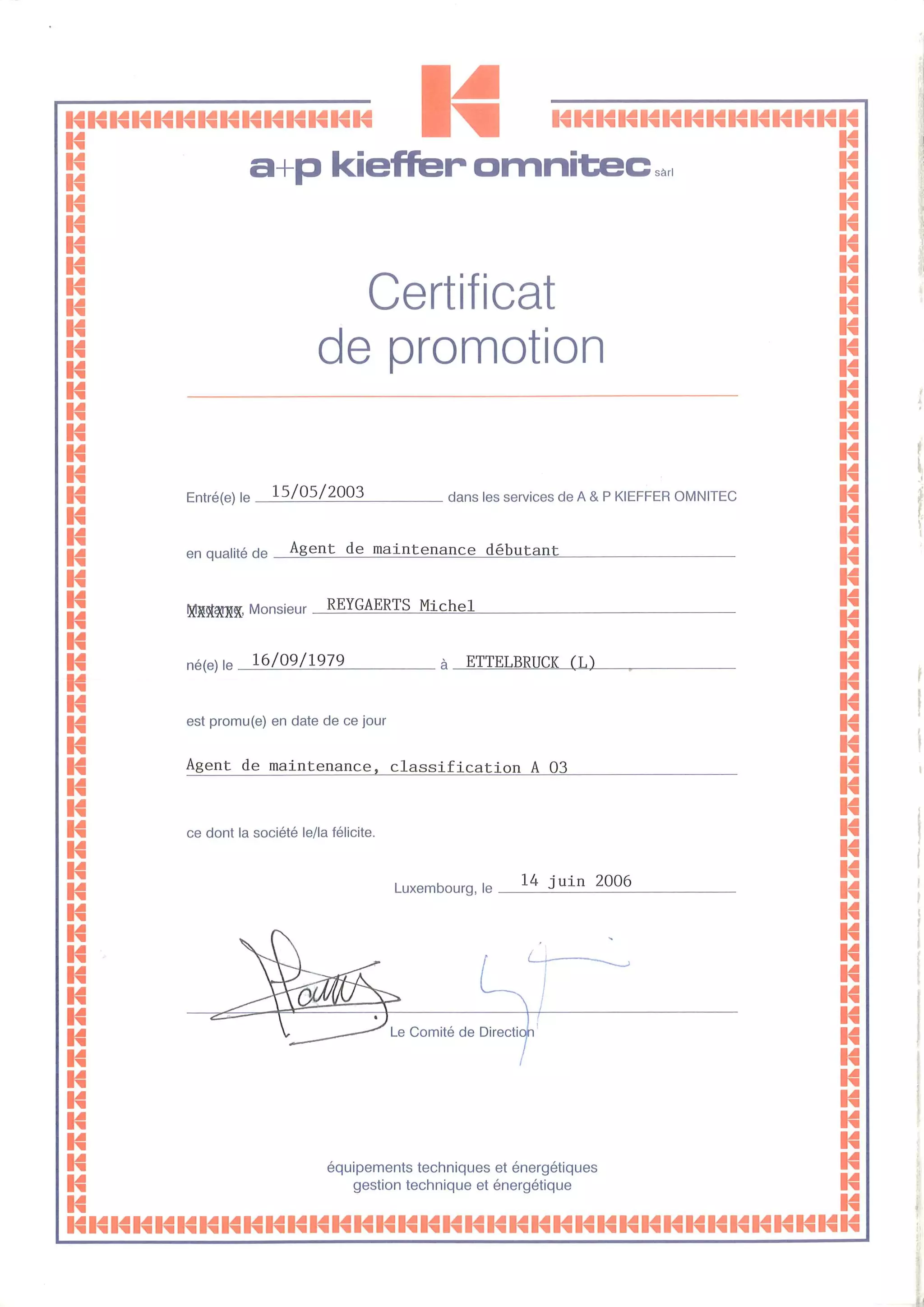 Promotion certificates Ap Kieffer omnitec | PDF