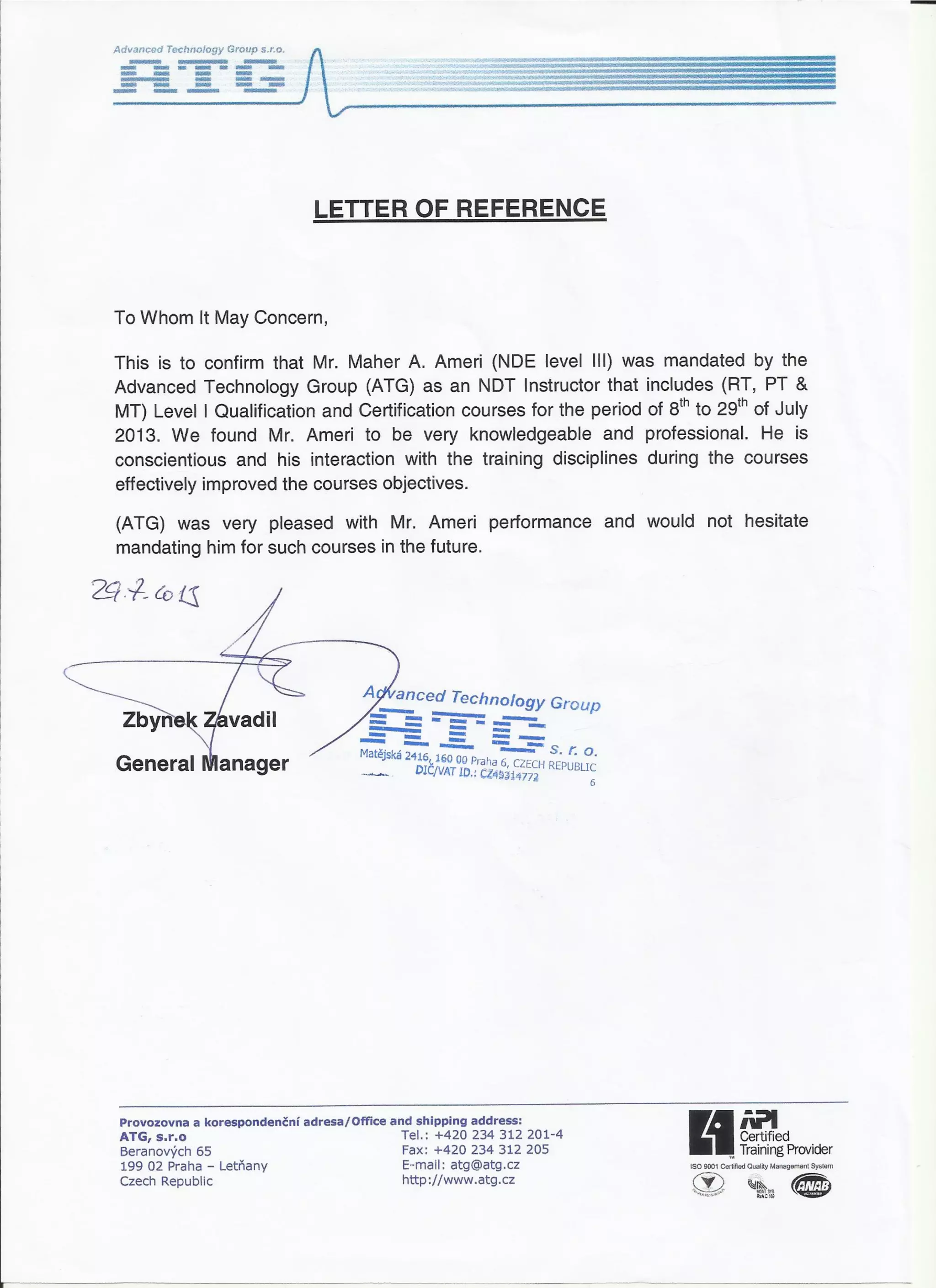 ATG TRAINING CERTIFICATE | PDF