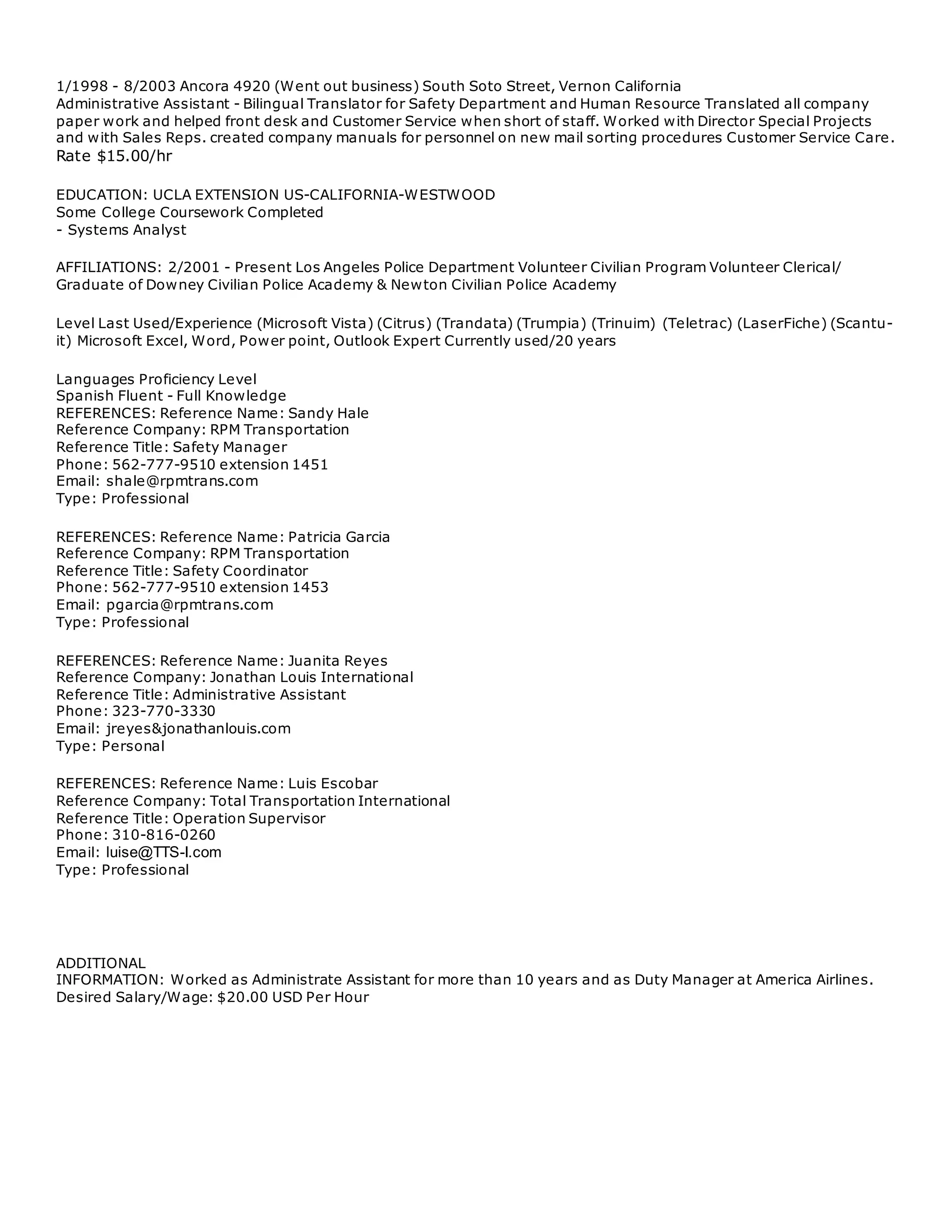 RESUME - CUSTOMER SERVICE -MAINTNANCE COORDINATOR & DRIVER PROCESSOR 2 ...