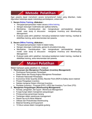 Silabus Training "Effective INVENTORY, WAREHOUSING and e-FILING MANAGEMENT". | DOCX