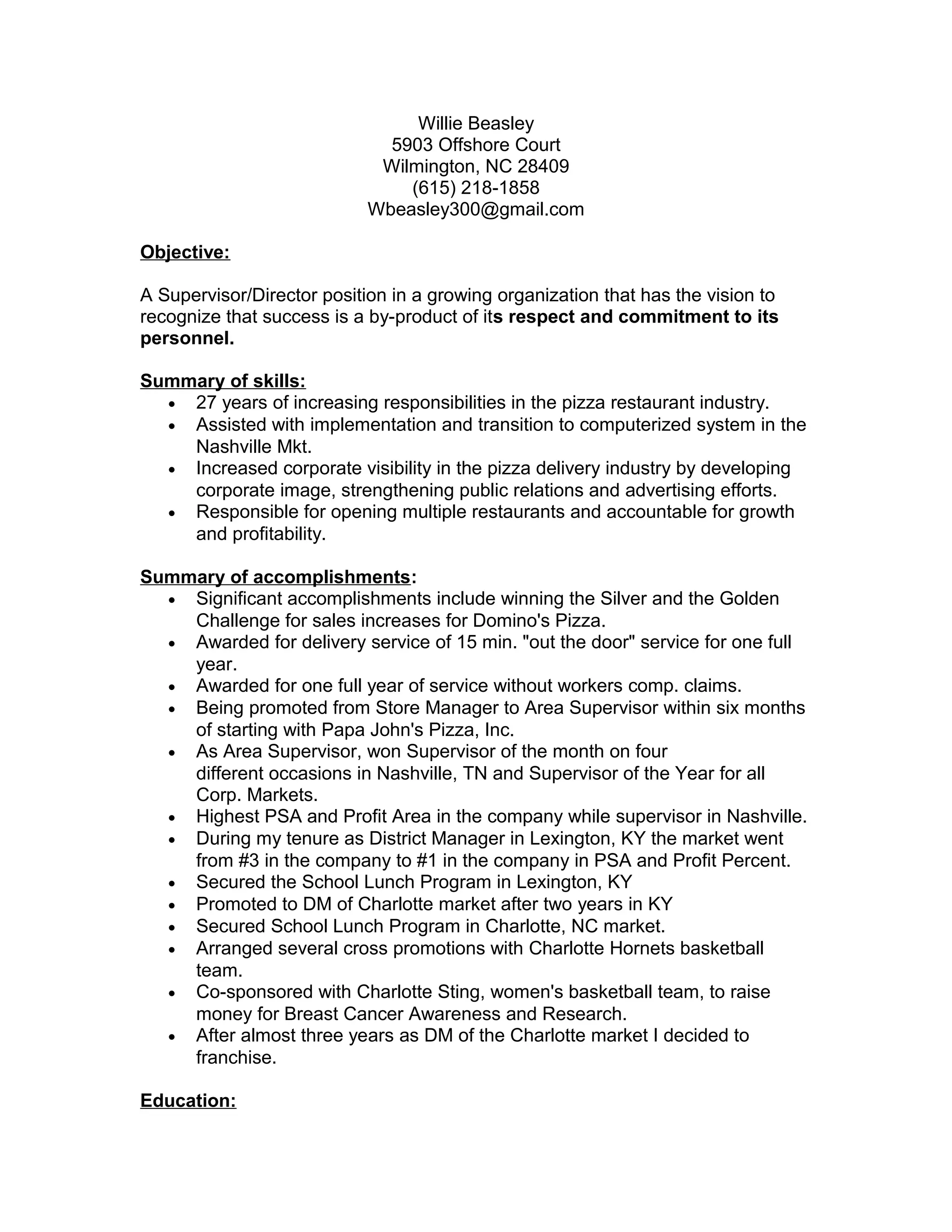 WILLIE RESUME JULY 2014[1] | DOC