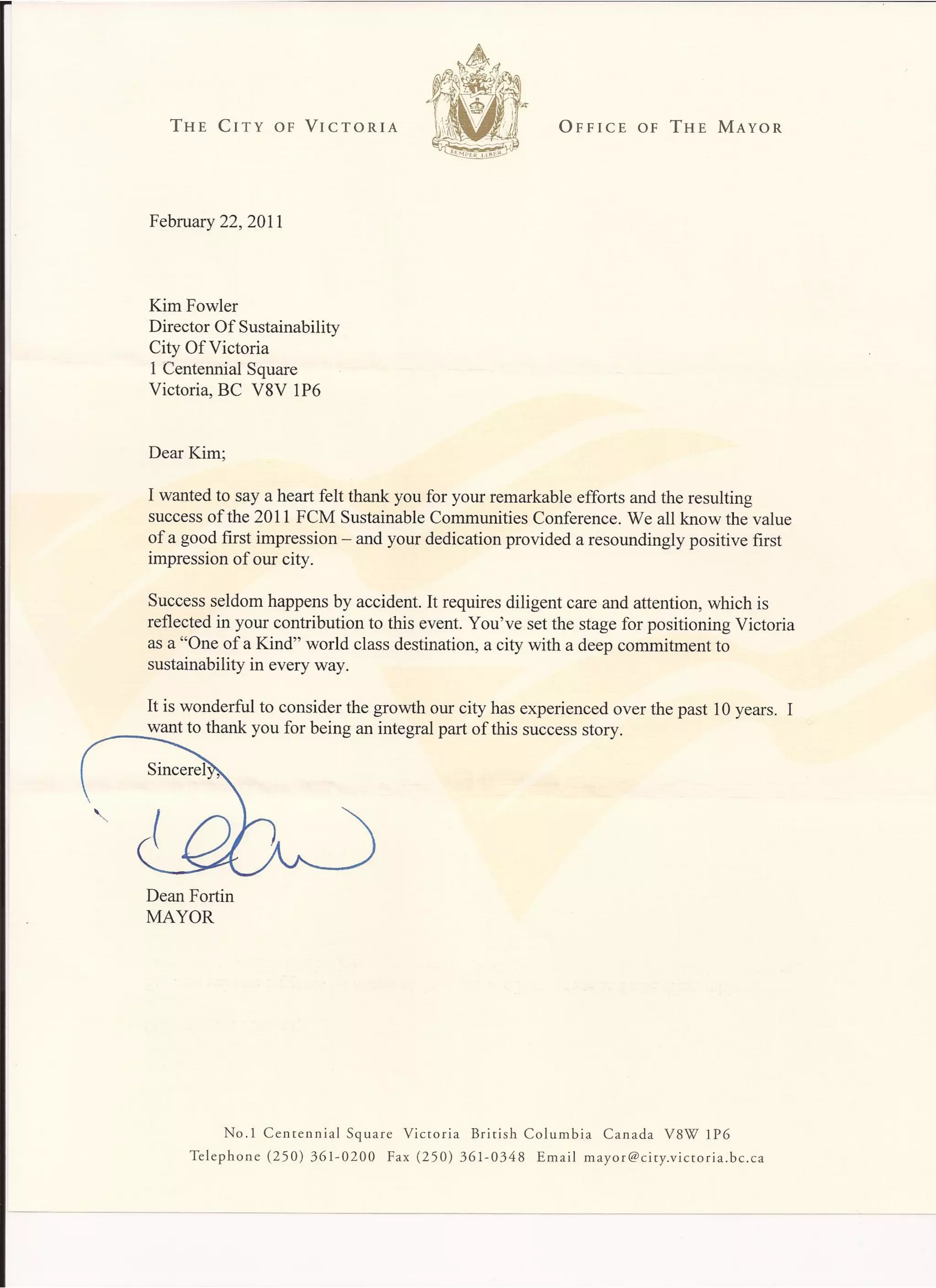Mayor's Commendation Letter | PDF
