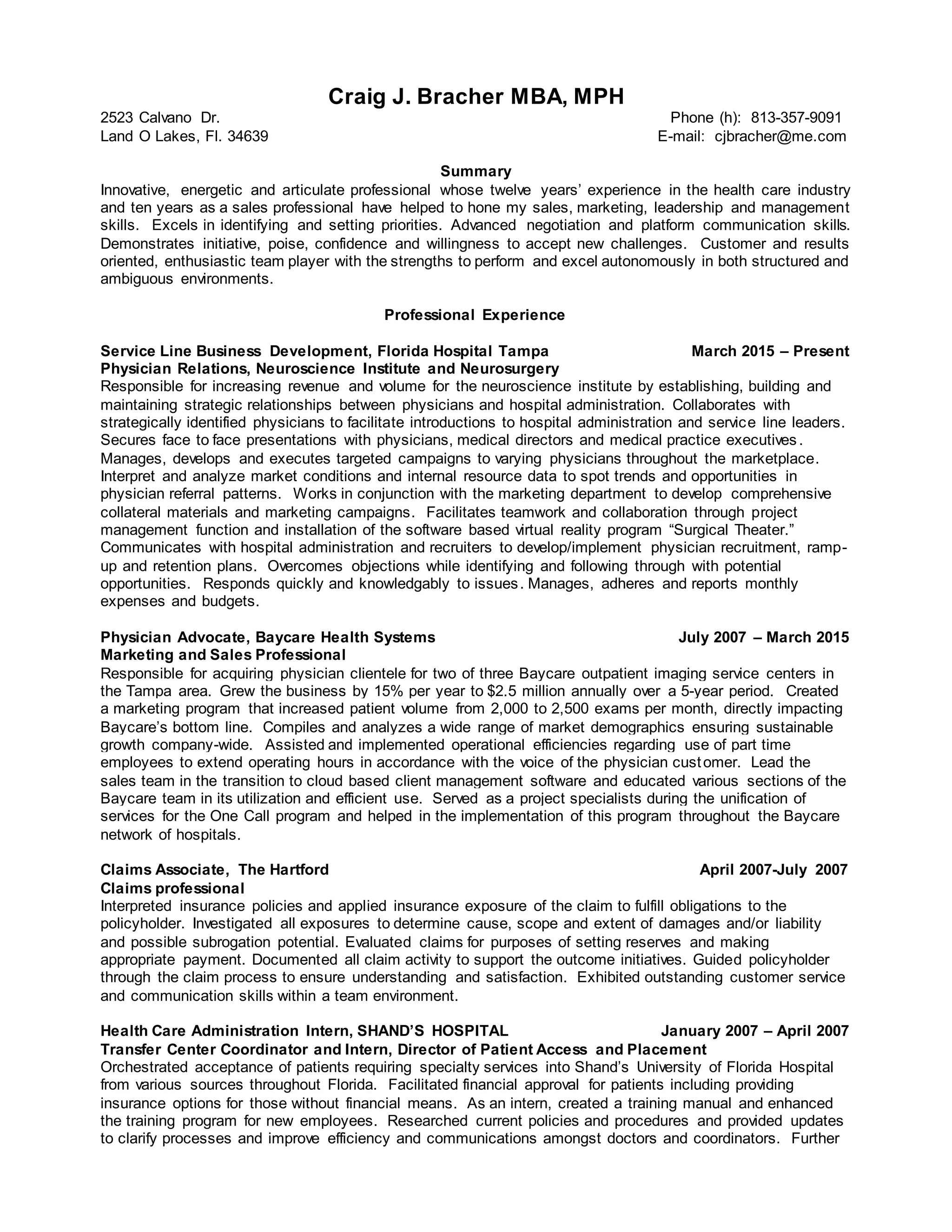 Bracher_Craig_Resume 2016 | DOCX