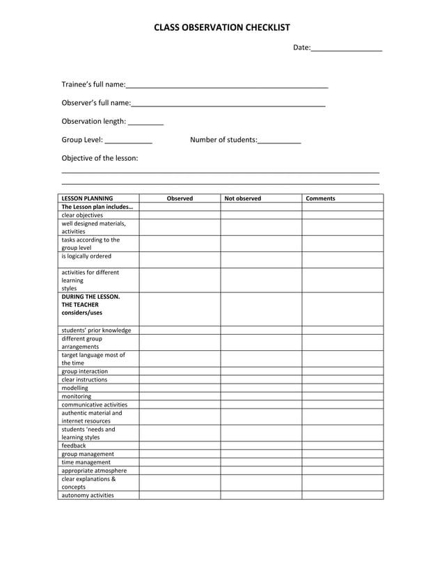 4 3 class observation checklist_fabiola_pérez_palma | PDF