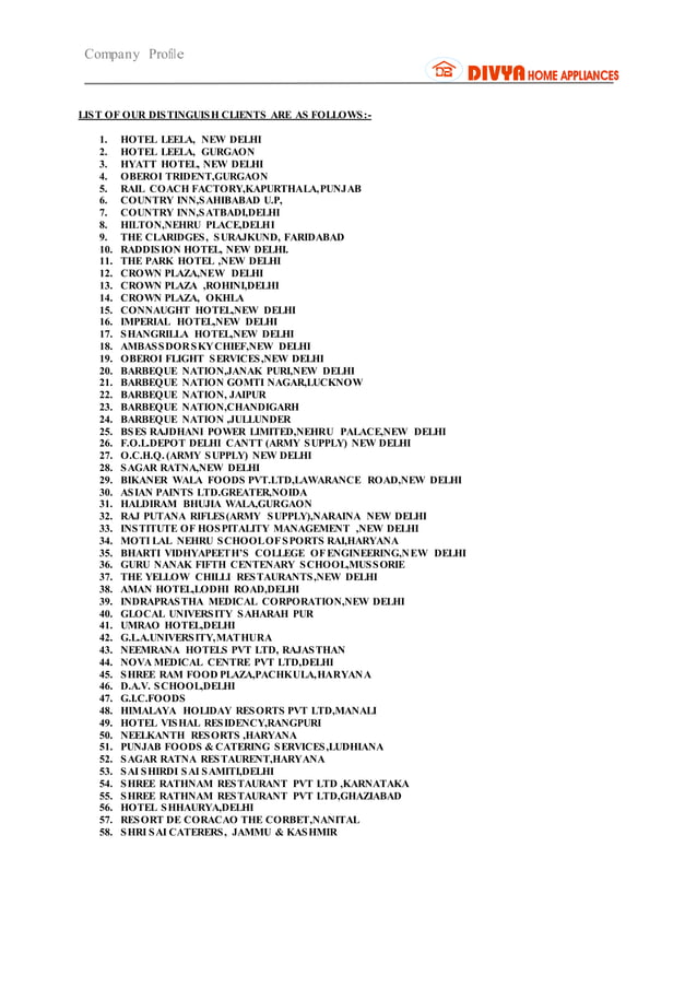COMPANY PROFILE DIVYA HOME APPLIANCES | DOCX