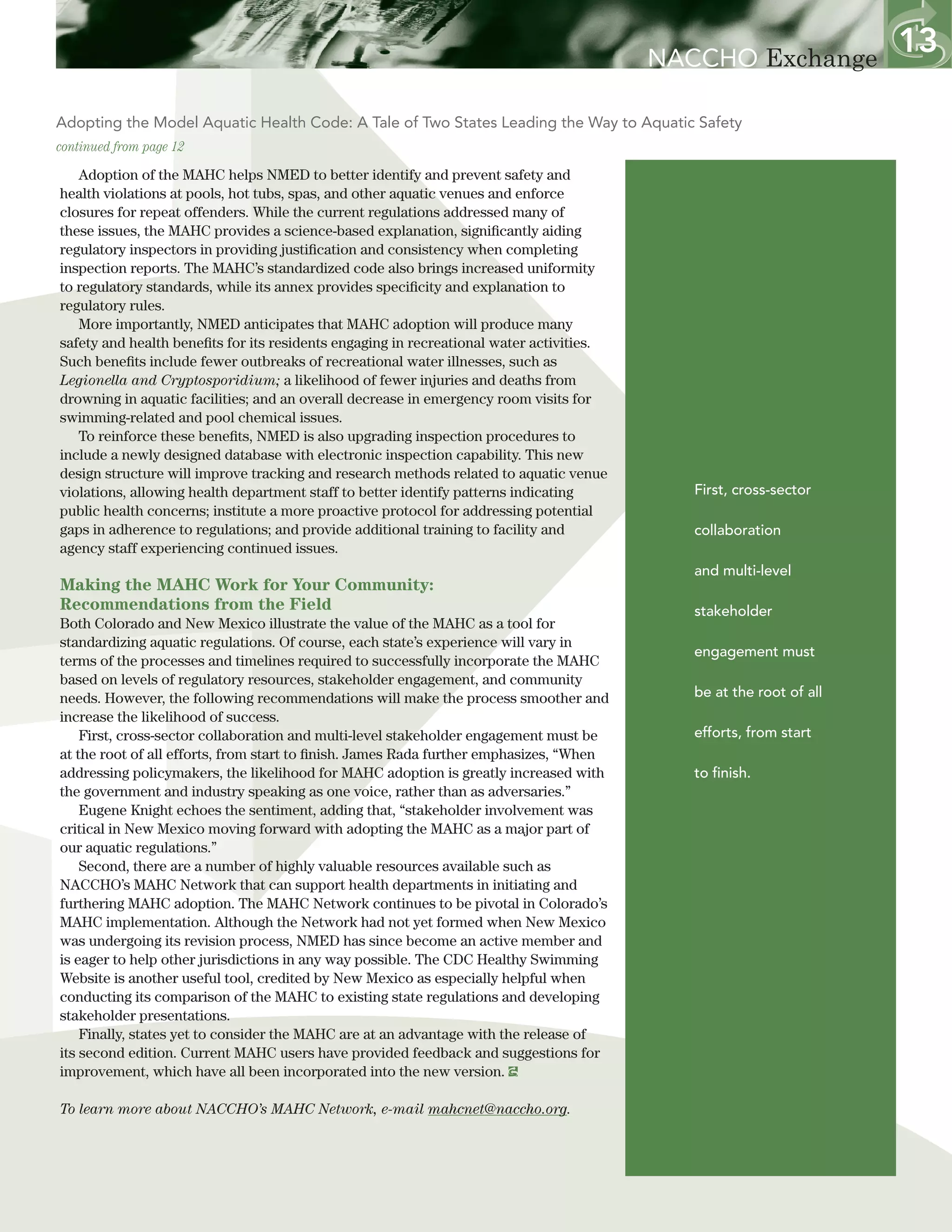 Adopting the Model Aquatic Health Code A Tale of Two States Leading the ...