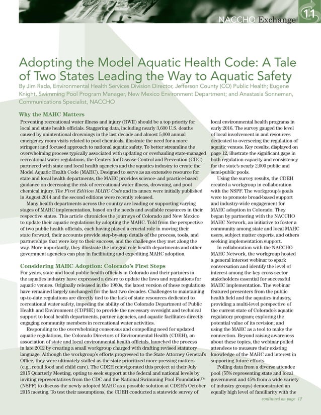 Adopting the Model Aquatic Health Code A Tale of Two States Leading the ...