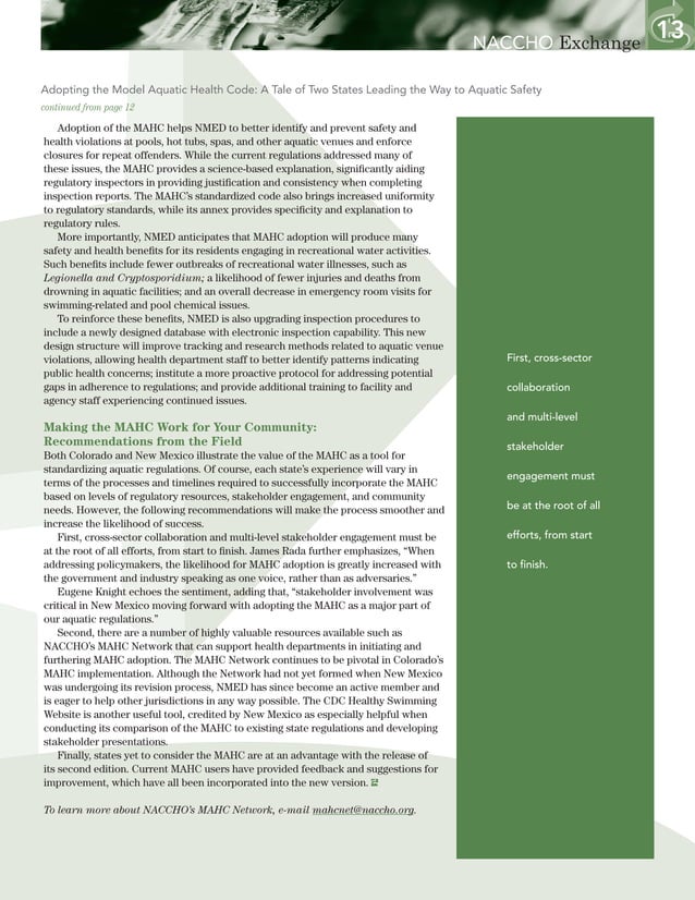 Adopting the Model Aquatic Health Code A Tale of Two States Leading the ...