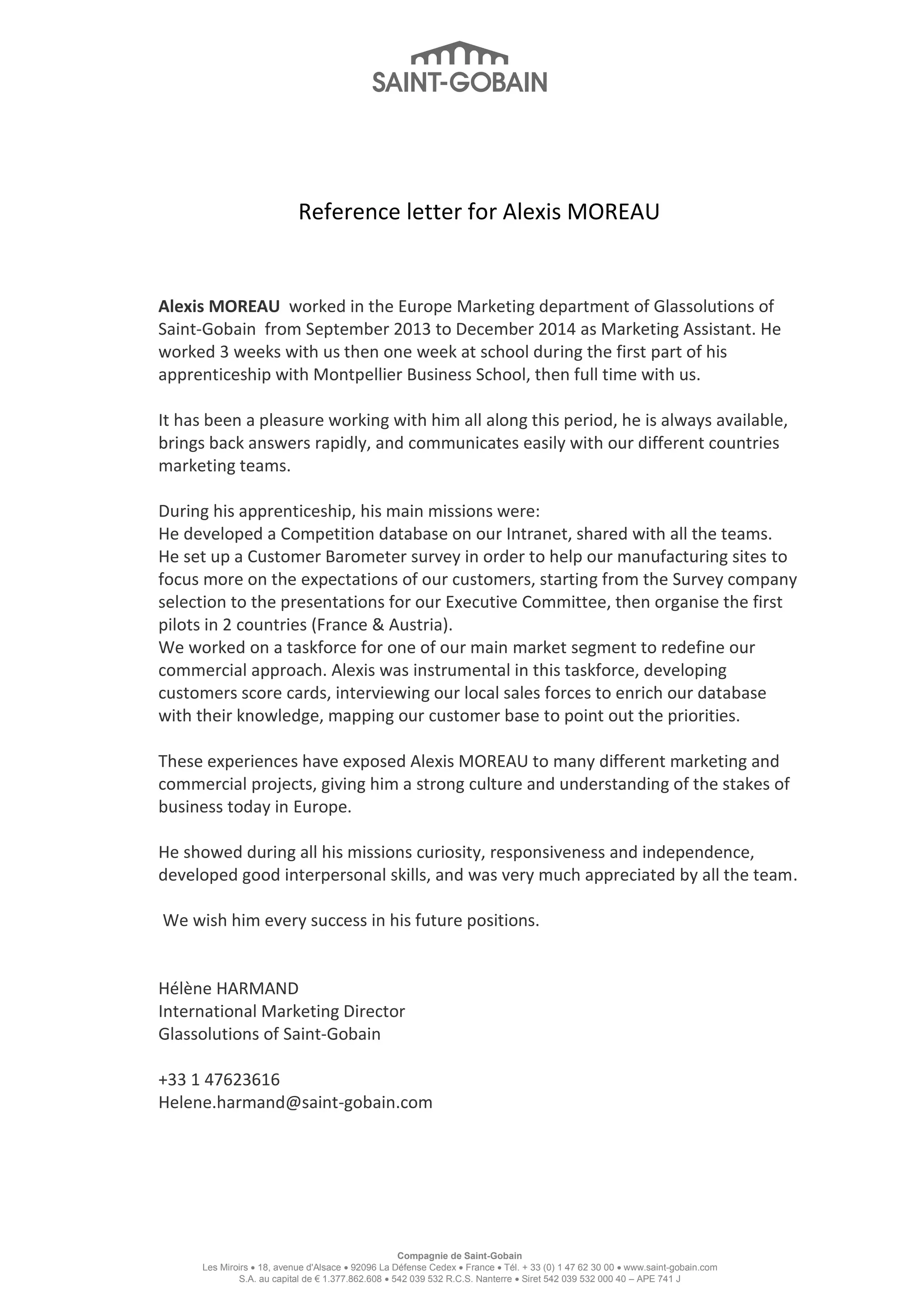 Reference letter for Alexis Moreau | PDF