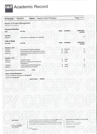 Master of Project Management_Transcript, QUT | PDF
