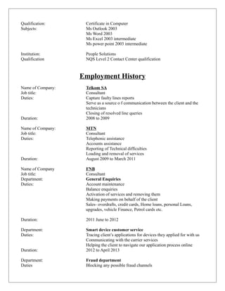 CV of Portia Masesi Nkopane | DOC