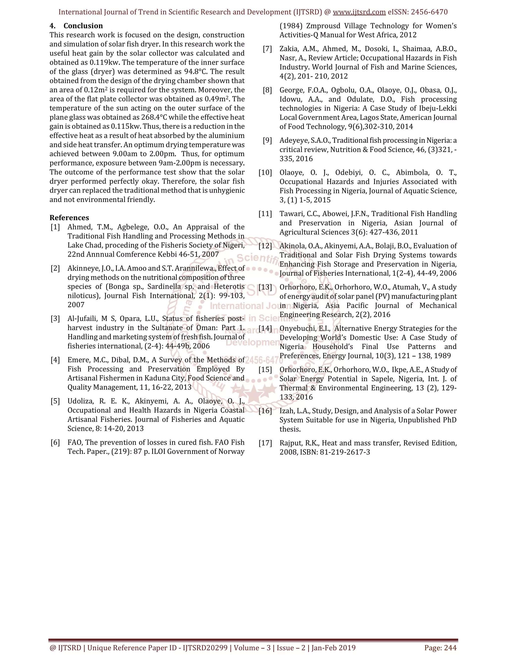 Design, Construction, and Simulation of a Solar Fish Dryer | PDF