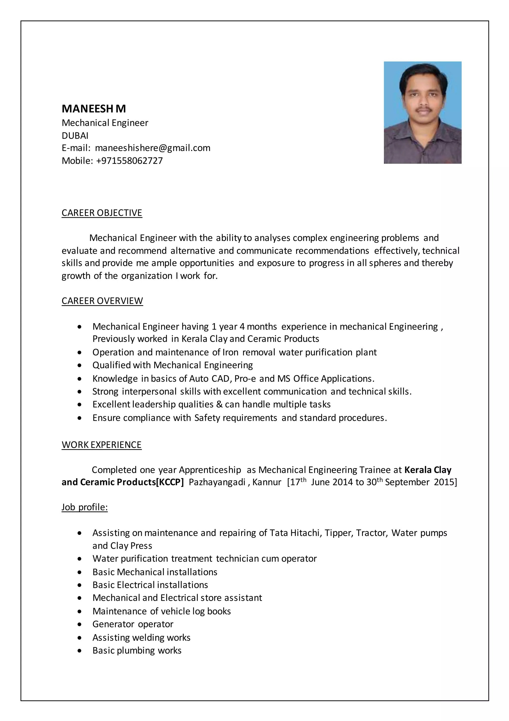 MANEESH M CV 1 | PDF