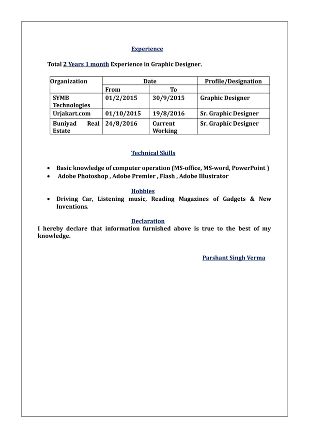 parshant singh verma cv | DOC | Technology & Computing