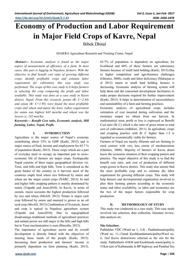 economy of production and labor requirement in major field | PDF ...