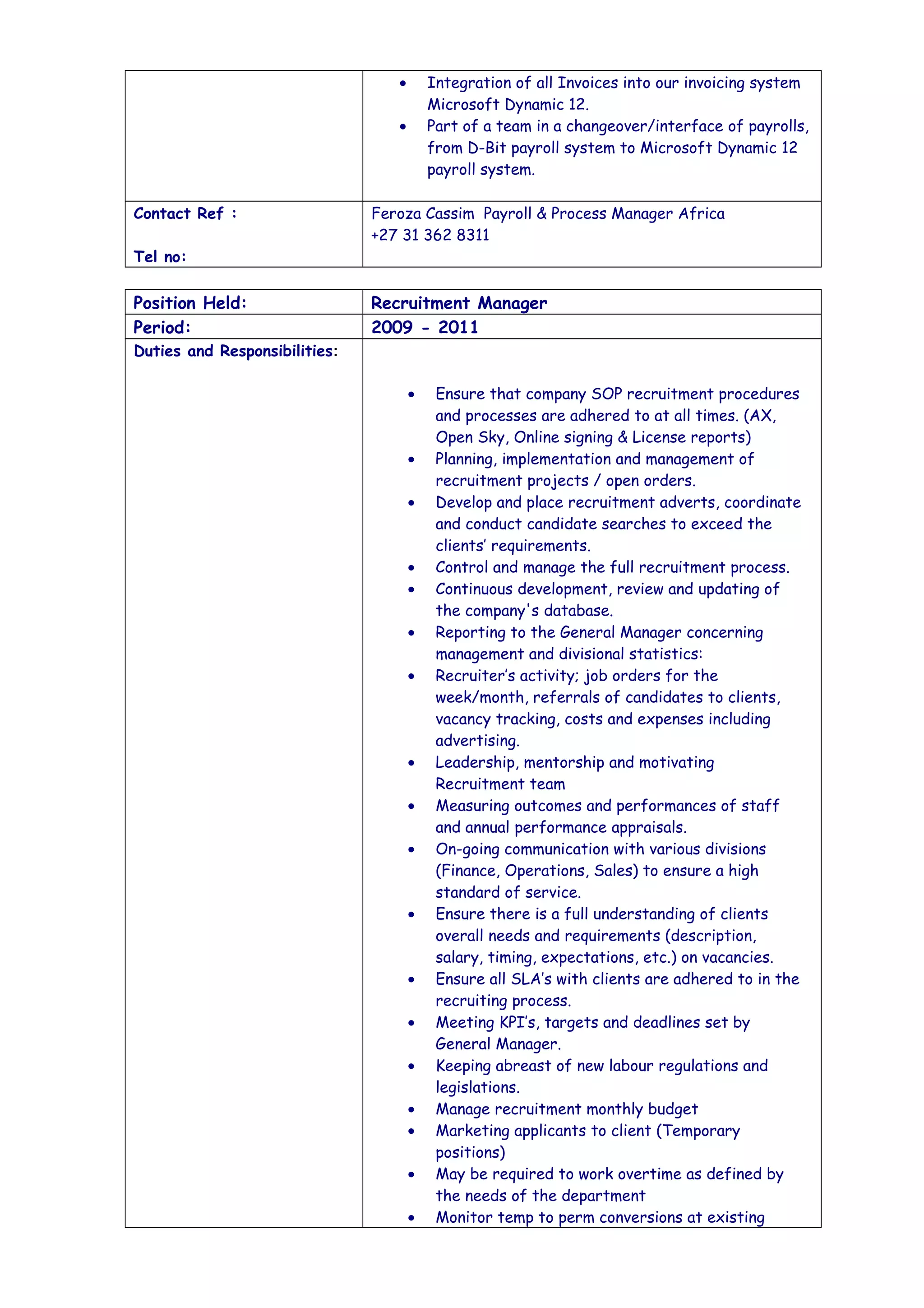 Jacqueline Donovan CV | DOC | Human Resources | Business