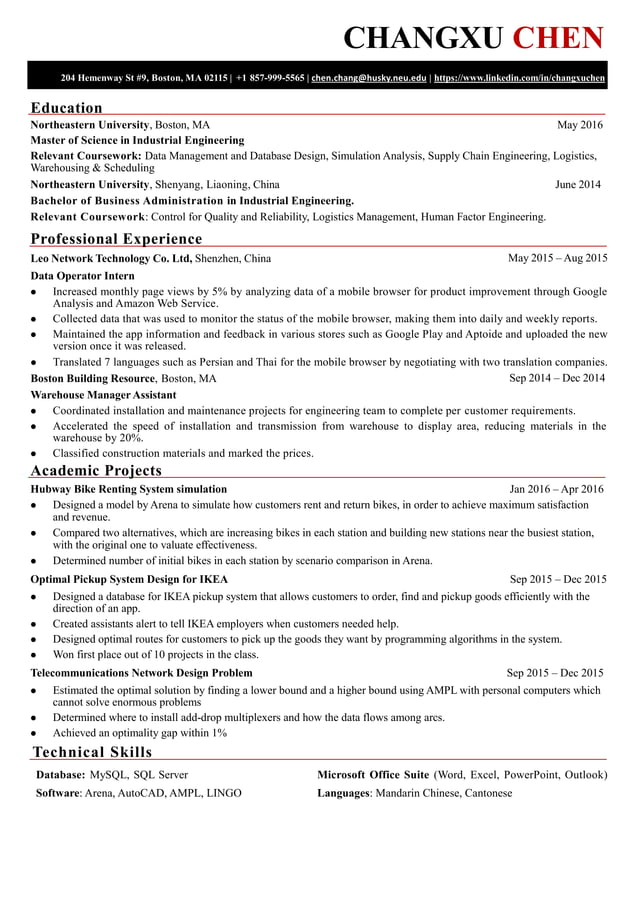 CHANGXU CHEN Resume(logistics) | PDF