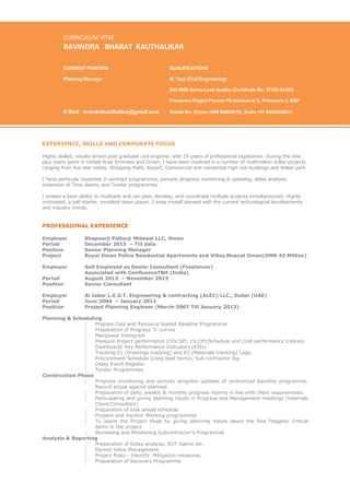 Ravindra_Planning Manager_CV_2016_Latest | PDF | Air Travel | Travel Type