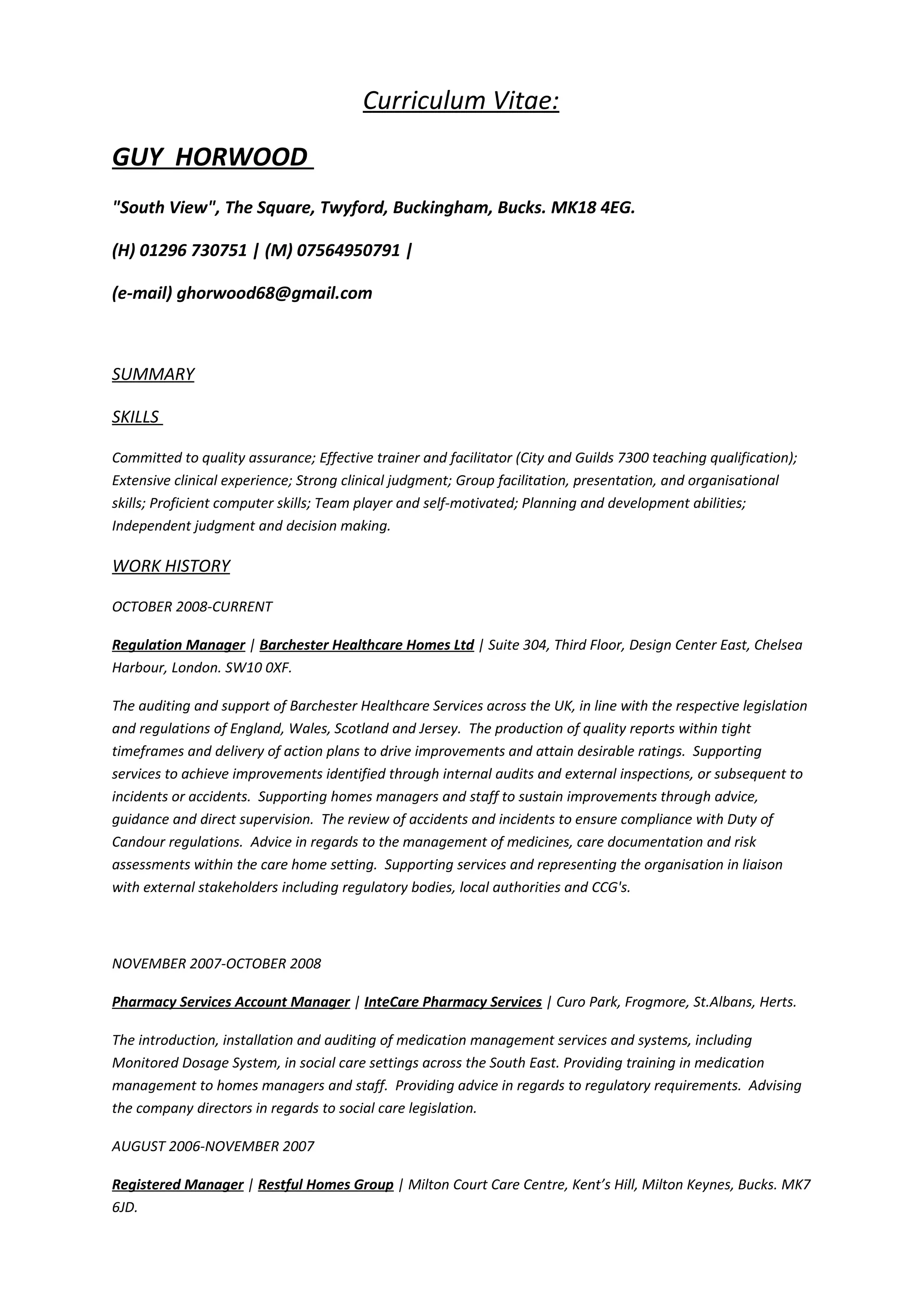 CV Guy Horwood | PDF