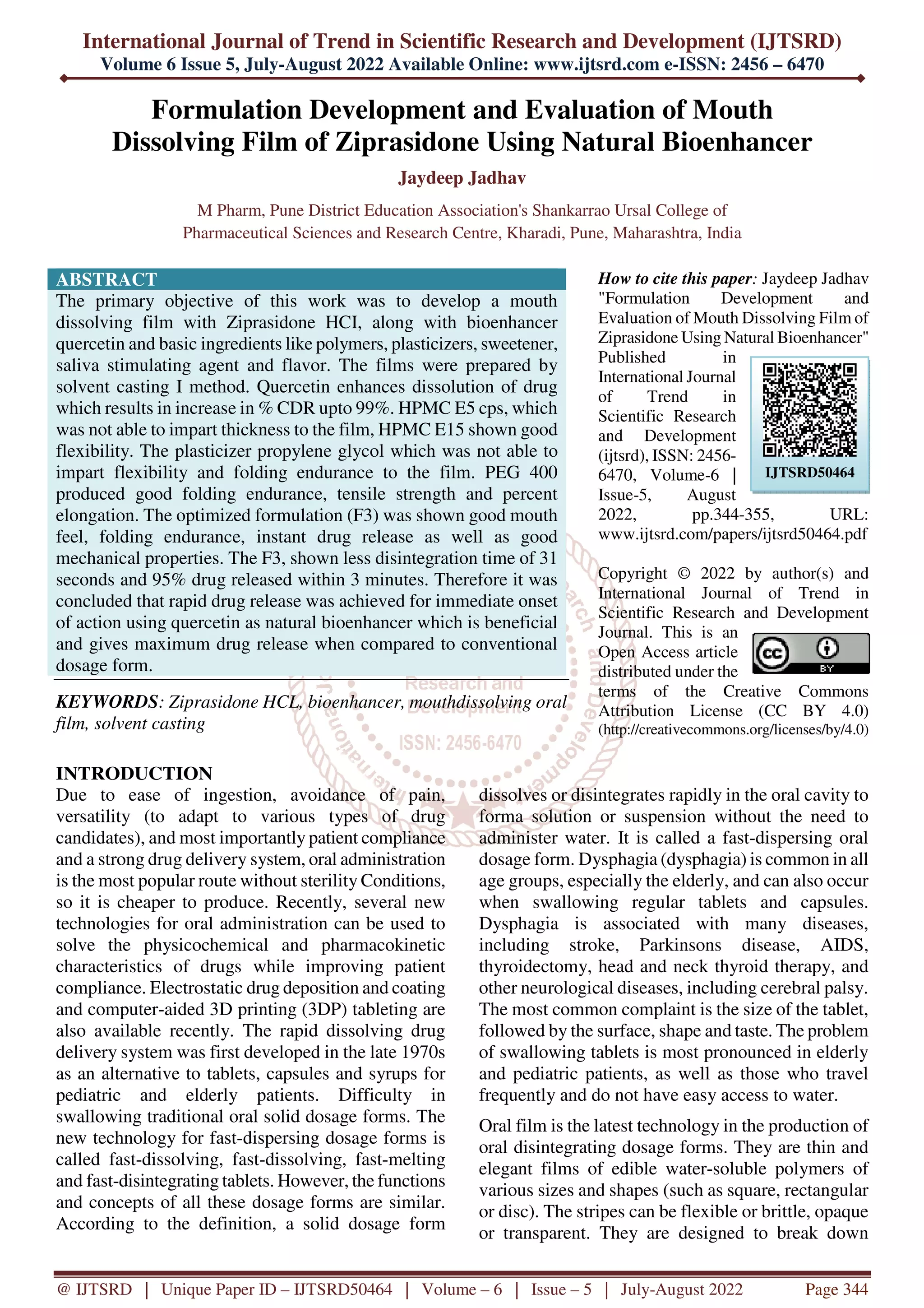 Formulation Development and Evaluation of Mouth Dissolving Film of ...