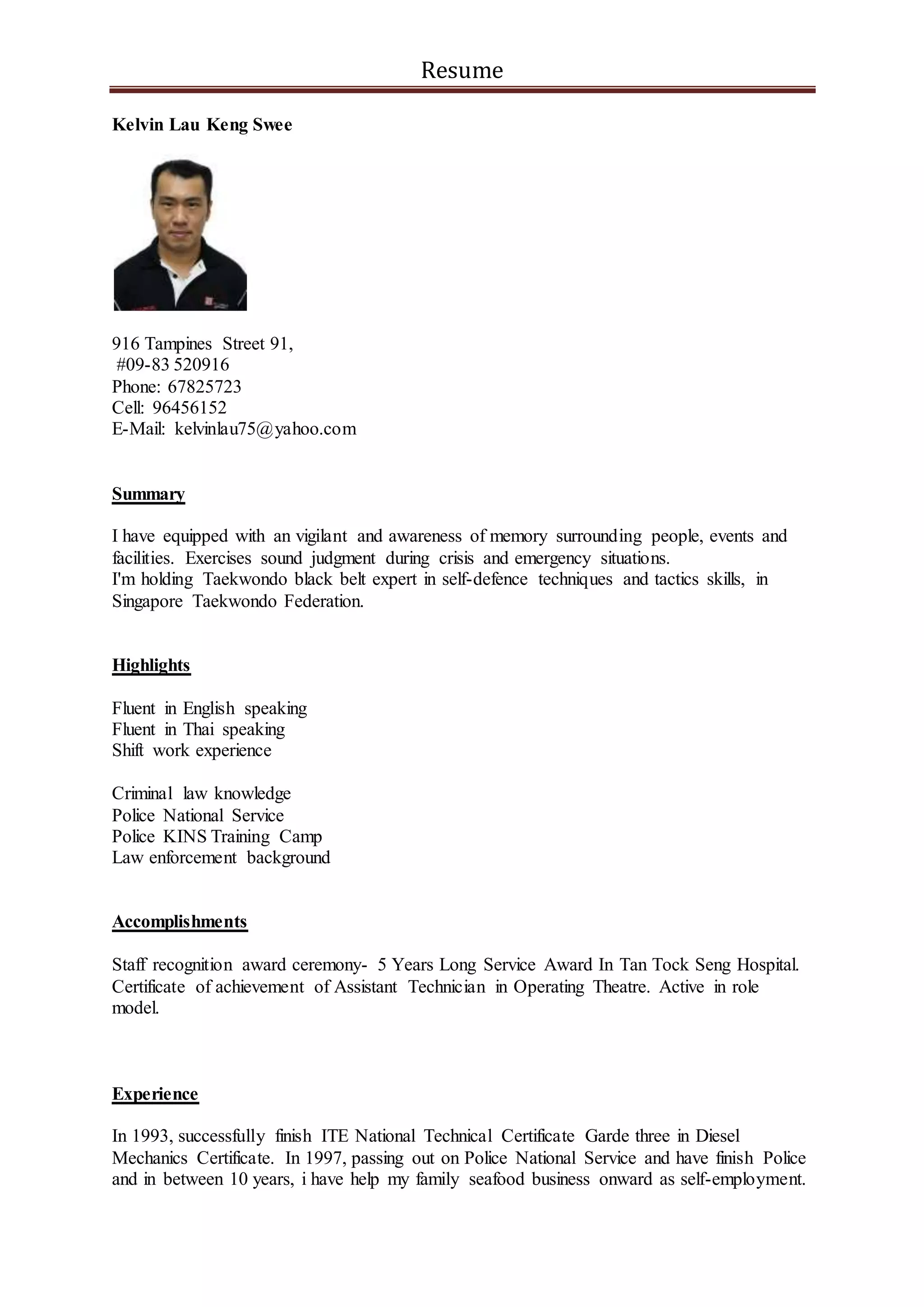Kelvin lau keng swee CV | DOCX