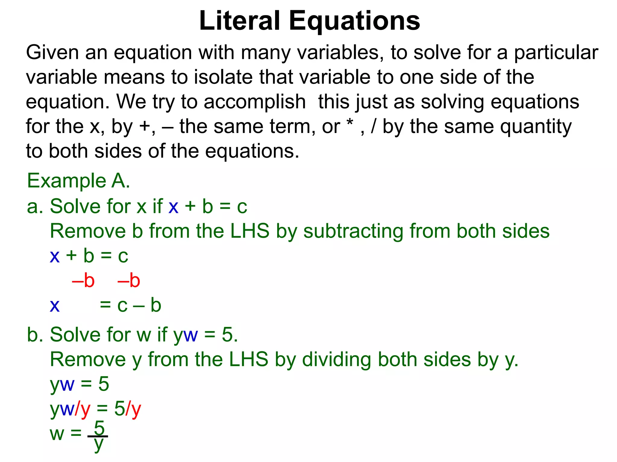 43literal equations | PPTX | Programming Languages | Computing