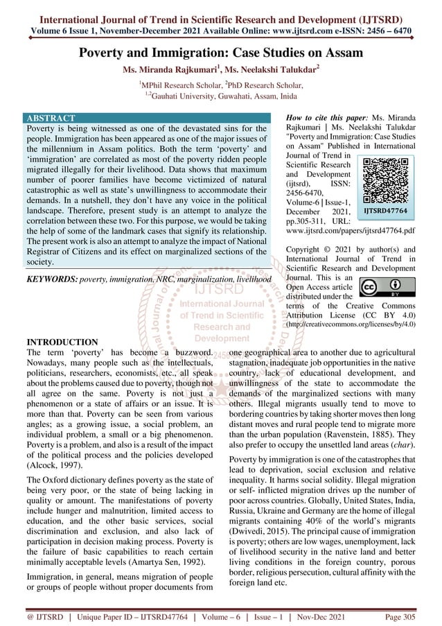 Poverty and Immigration Case Studies on Assam | PDF