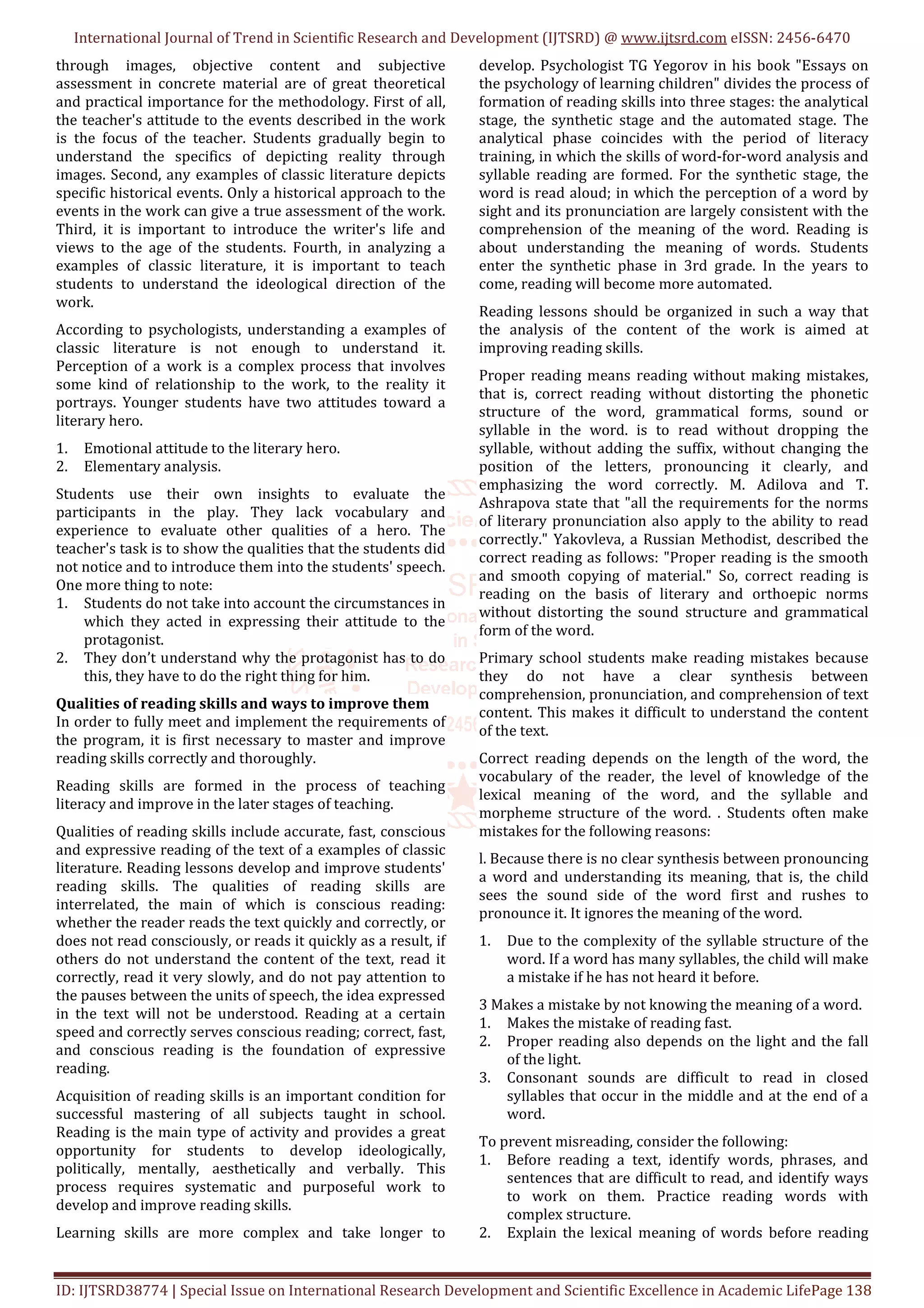 The Analysis of Examples of Classical Literature in the Primary School | PDF