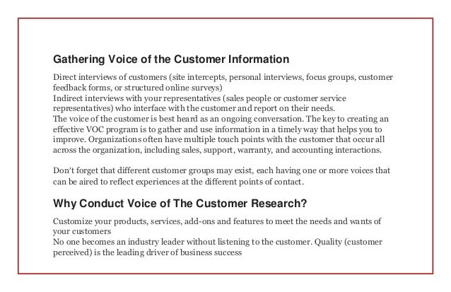Voice of the Customer: Internal and External